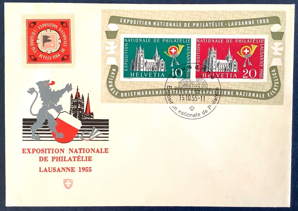 1955 - W35 LAUSANNE-Block auf Blanko Brief - mit Vignette (Neu (gemäss ...