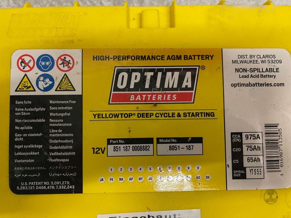Optima Yellowtop Batterie Jrg. Dez.2020 12V,75Ah,975 A | Kaufen auf Ricardo