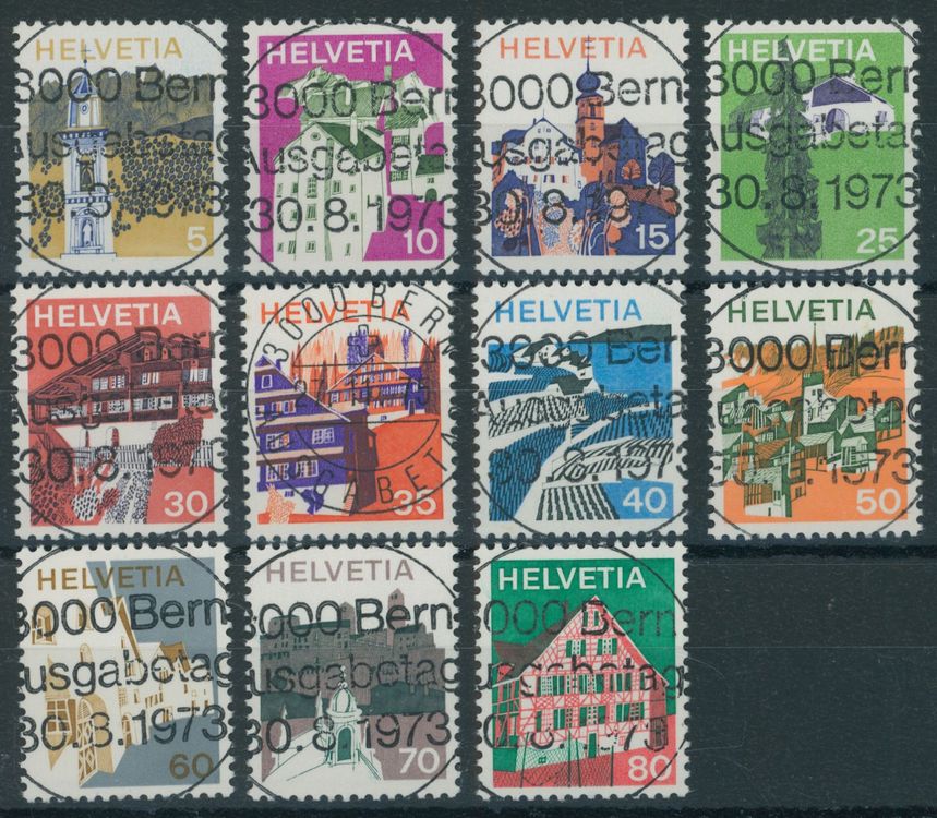 1973/75 - Landschaftsbilder - Ersttag Voll Stempel ET (Gebraucht) in Schindellegi für CHF 135 ...