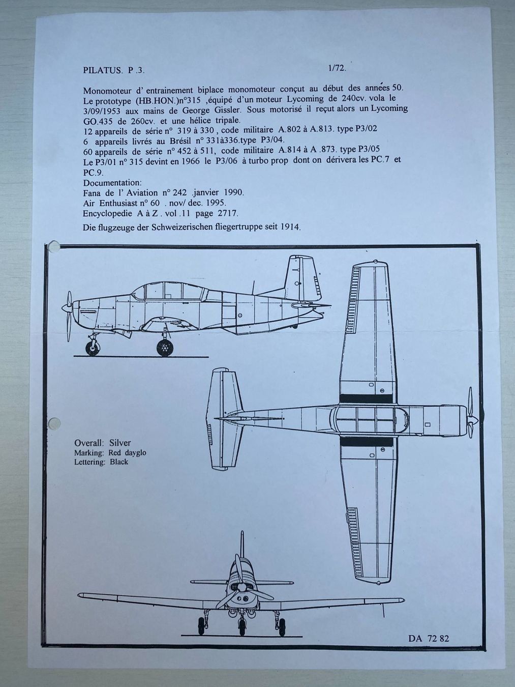Top Rarität - Pilatus P.3 von Dujin und Modelart Decals (Neu (gemäss ...