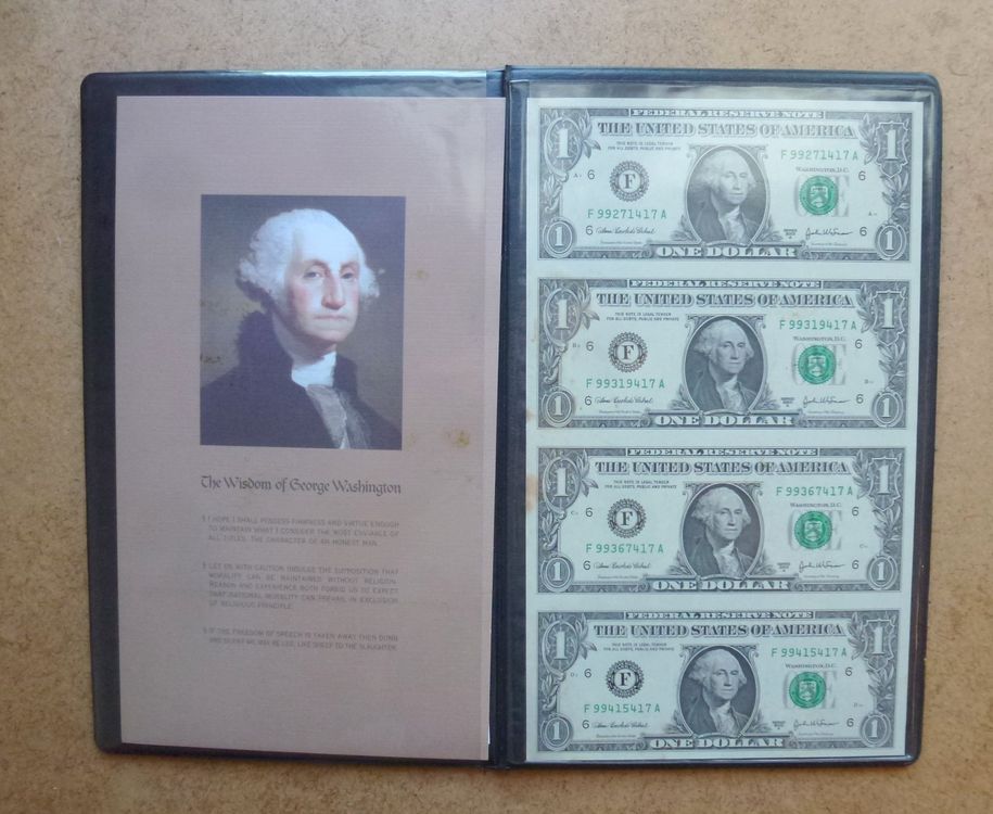 George Washington Gedenkset mit 4 Dollarnoten ungeschnitten (Gebraucht) in Walkringen für CHF 19 ...