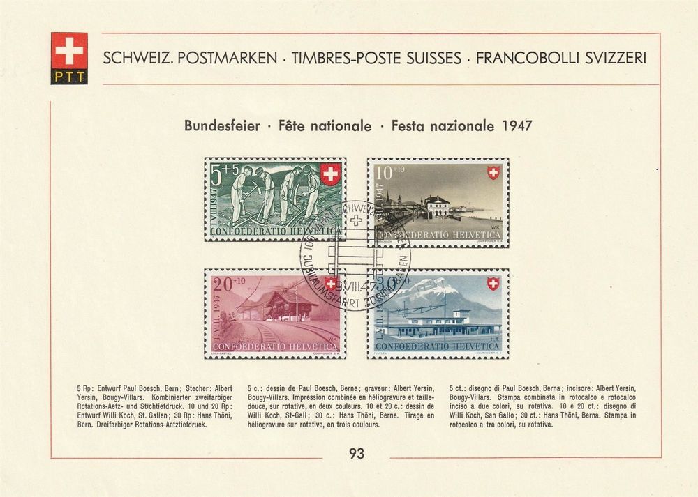 Satz 1947 auf PTT-Sammelblatt Nr. 93 | Kaufen auf Ricardo