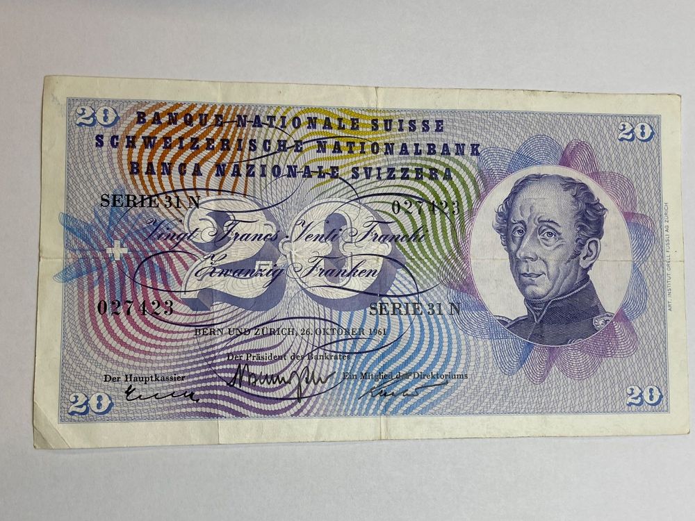 20 Fr.-Note Schweiz 1961 (Gebraucht) in Herisau für CHF 4 – mit ...