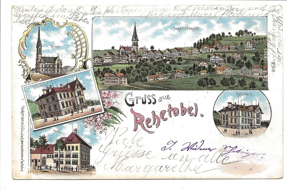 Gruss aus Rehetobel (AR) Schulhaus - Gupf - Litho - 1899 ! | Kaufen auf Ricardo
