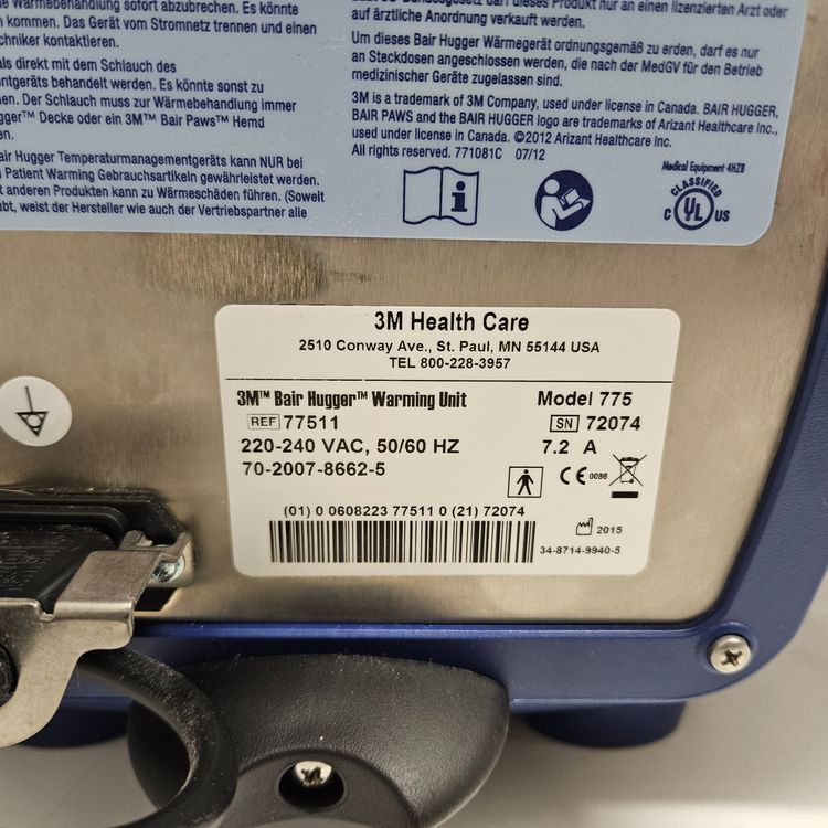 Patientenwärmer 3M Bair Hugger Warming Unit - Model 775 (Gebraucht) in ...