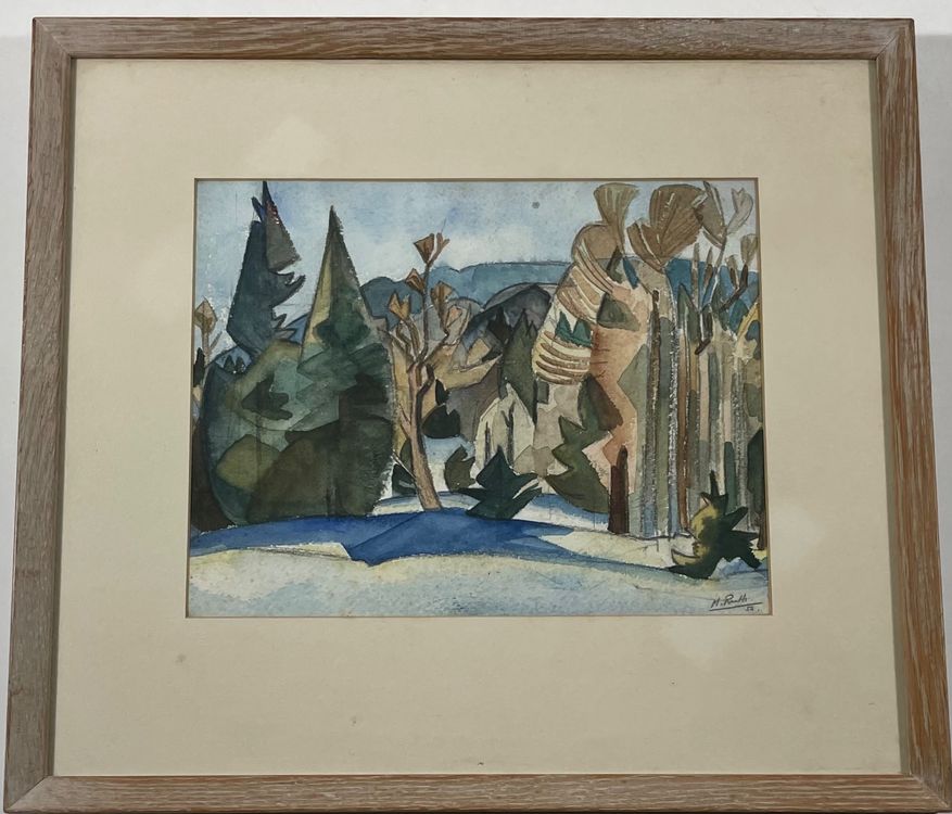 Kubistisches Winterlandschaft Aquarell Signiert | Kaufen auf Ricardo