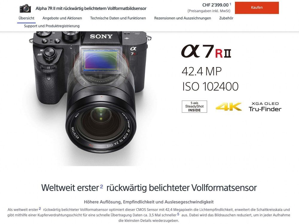 Sony Alpha A7R II / MK 2 Body ILCE-7RM2 Alpha 7R Kamera | Kaufen auf Ricardo