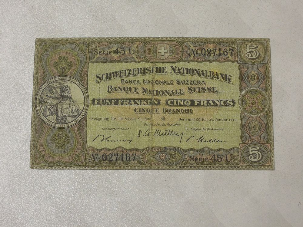 CH Banknote 5 Franken Serie U 1949 Gut Erhalten gebraucht | Kaufen auf ...