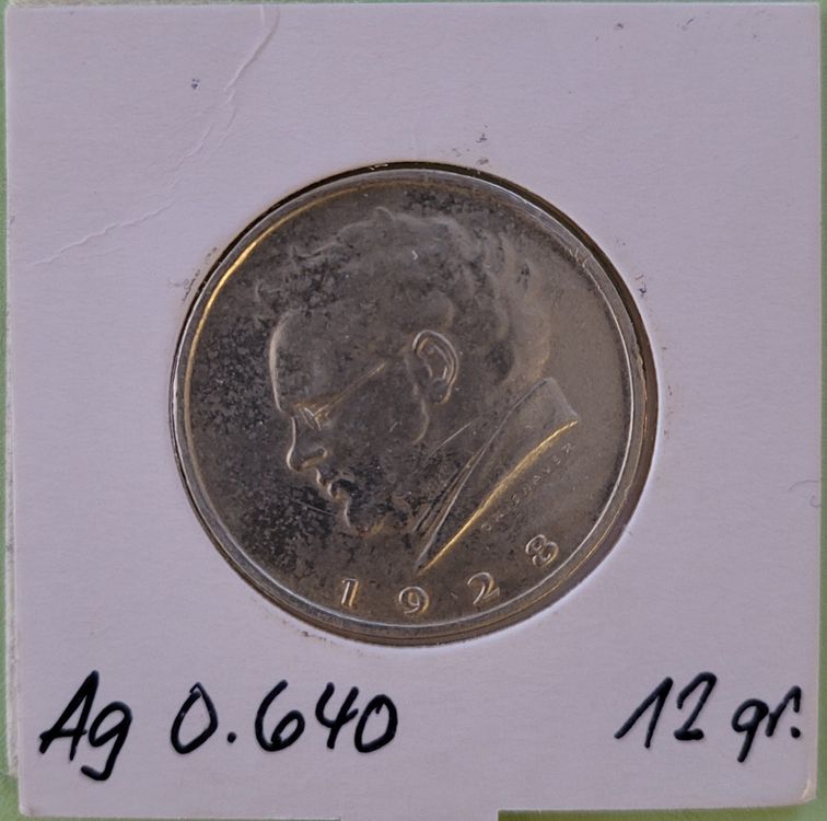 2 Schilling 1928 F. Schubert Silber 12gr TopErhaltung (Gebraucht) in Oberriet SG für CHF 8 – mit ...