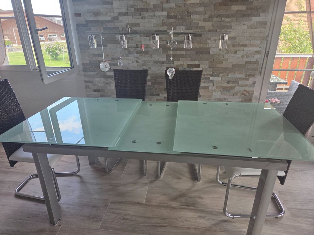 Designer Glastisch Esstisch Ausziehbar