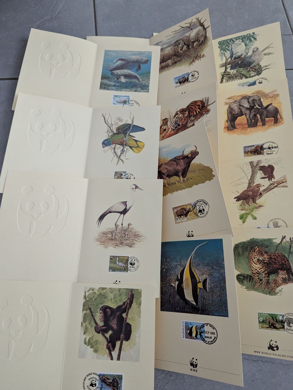 WWF 12 Grusskarten Sammlung, seltene Briefmarken Motive (Neu (gemäss ...