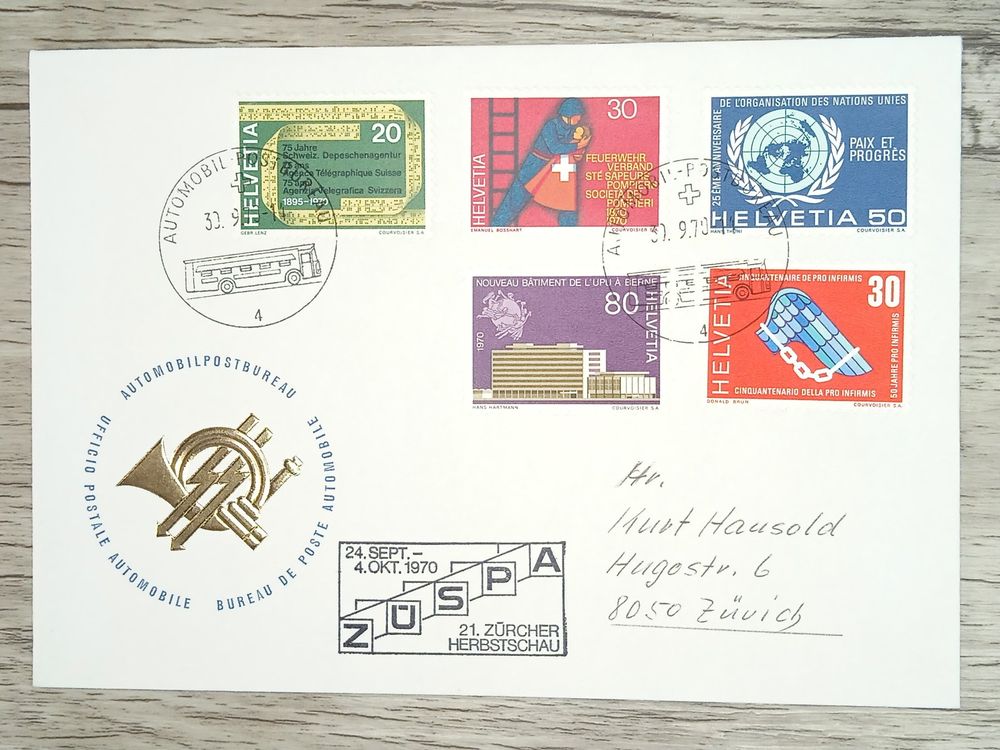 TR17 Enveloppe + Timbre Suisse 1970 (Gebraucht) in Cousset für CHF 0.85 – mit Lieferung auf ...