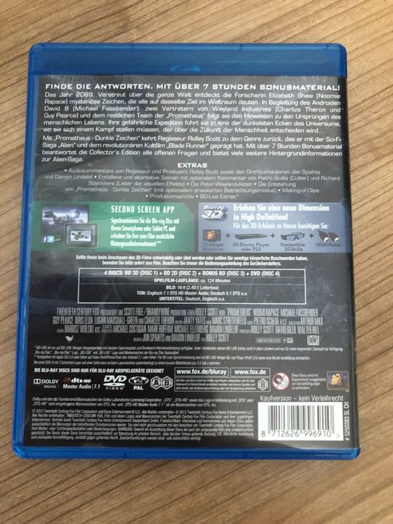 Blue-Ray DVD "PROMETHEUS" 3Din Bestzustand wie neu mit Bonus | Kaufen auf Ricardo