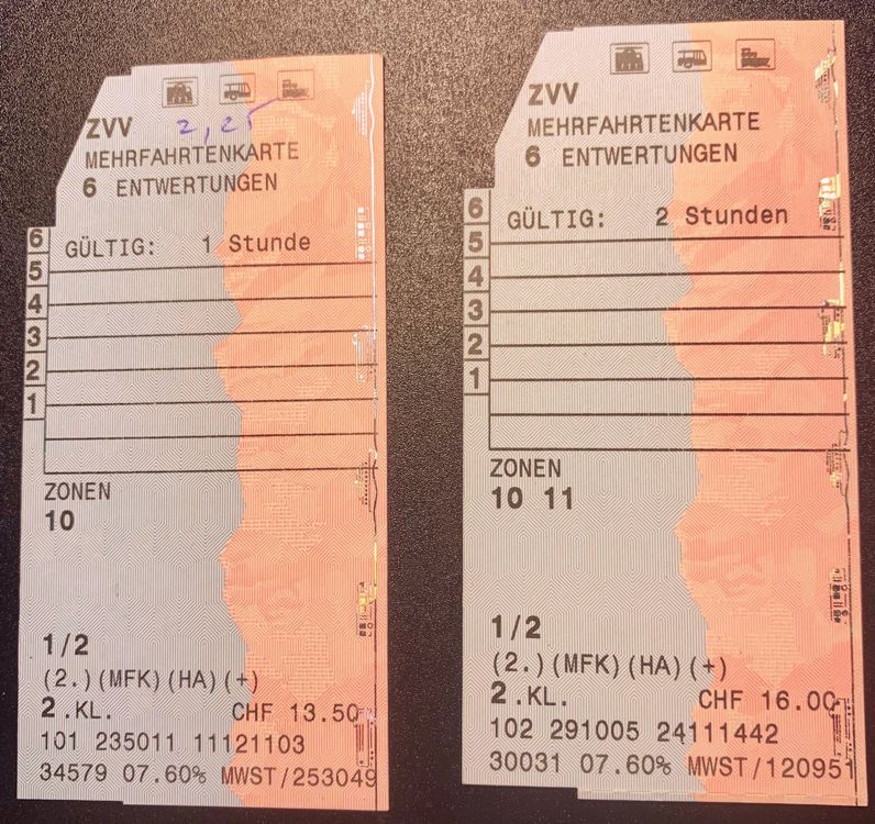 ZVV Mehrfahrtenkarte Zonen 110 + 111 UNBESCHRÄNKT GÜLTIG (Neu (gemäss ...