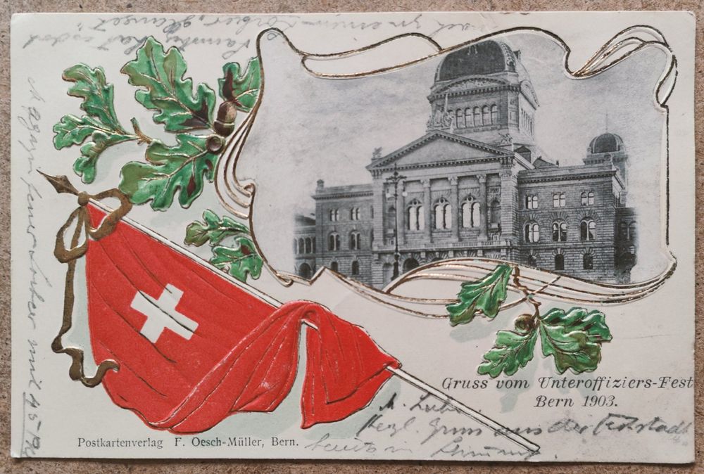 Bern «Gruss vom Unteroffiziers-Fest 1903» Prägekarte Oesch, | Kaufen auf Ricardo