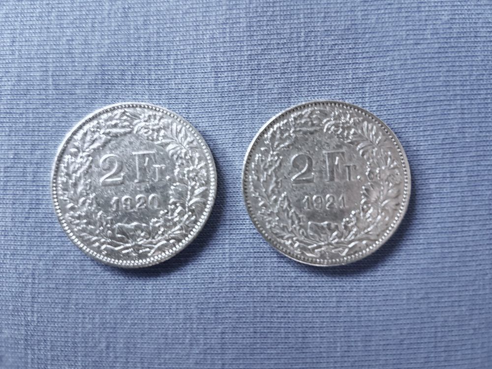 2 x 2 Franken Silbermünzen 1920 und 1921 ab nur 1 Franken !! (Gebraucht) in Camignolo für CHF 10 ...