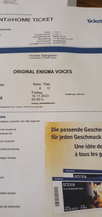 ENIGMA KONZERT TICKET | Kaufen auf Ricardo