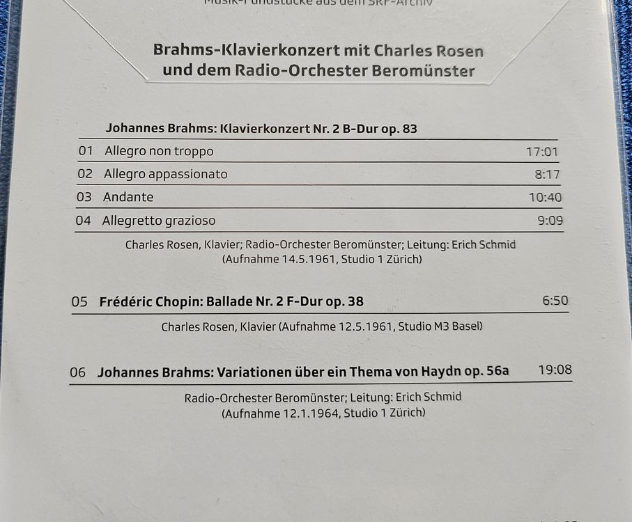 Charles Rosen spielt Brahms/Klassik/SRF Archiv/CD (Gebraucht) in ...
