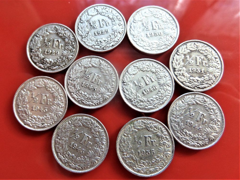 Altes SCHWEIZER - SILBER LOT 10 Stück 50 Räppler ss-vorz. (Gebraucht ...