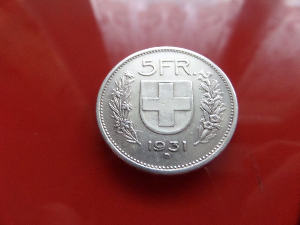 Alter SCHWEIZER 5 Fr / 1931 SILBER Münze vorz. sehr schöne (Gebraucht) in Glis für CHF 14 – mit ...