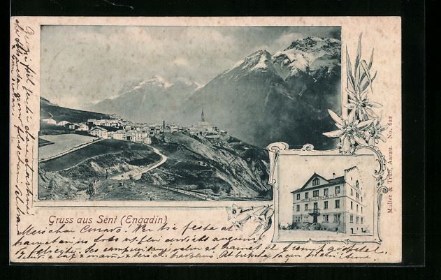 Sent /Engadin, Hotel Raetia, Ortsansicht | Acheter sur Ricardo