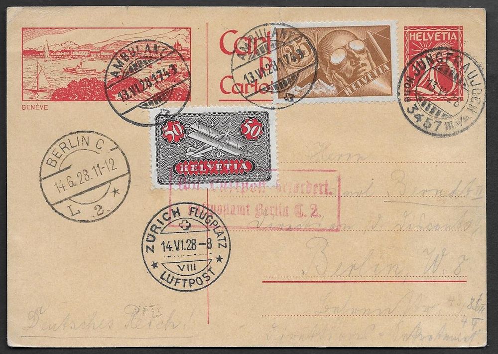 1928 Pk Flugpost Junfraujoch Zh Berlin F6 F8 Selten Ab 1 Kaufen
