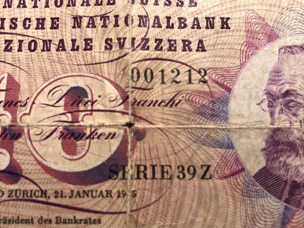 Alte 10.- Fr original CH Banknote (Gebraucht) in Uster für CHF 1 – mit ...