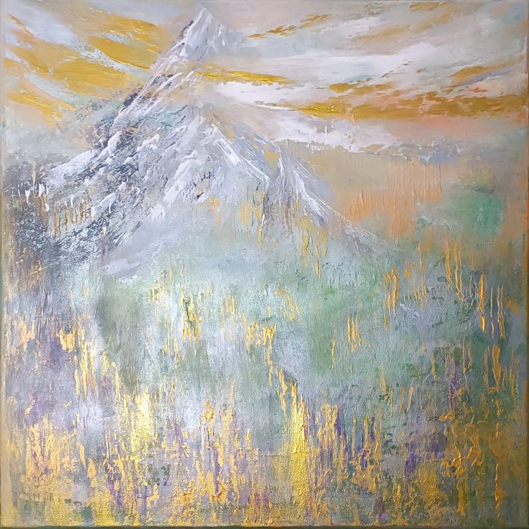 Acrylbild auf Leinwand 50cm mit Gold Alpen Abend (Neu und originalverpackt) in Beinwil am See ...