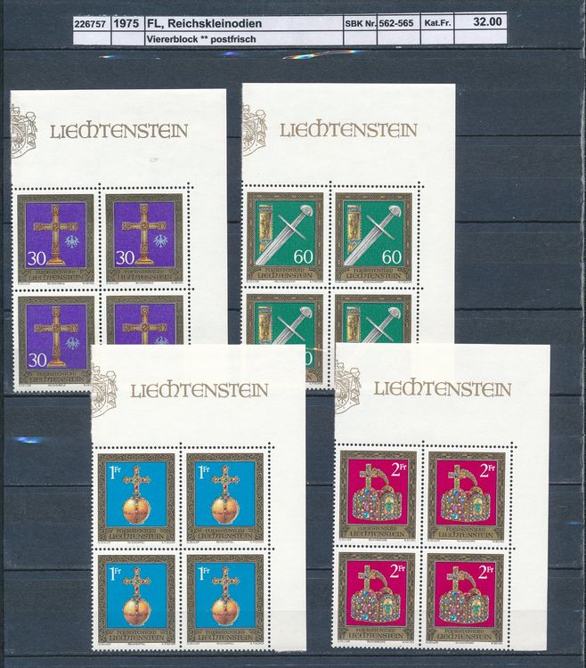 1975 Liechtenstein, Reichskleinodien - Viererblock (Neu (gemäss Beschreibung)) in Winterthur für ...