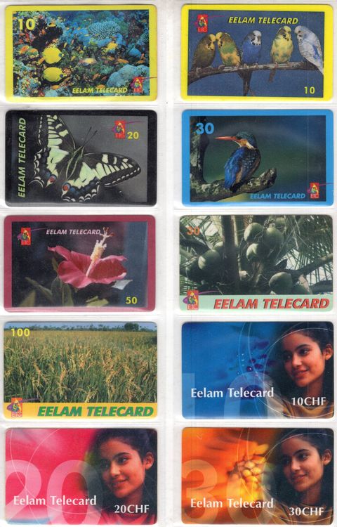 Eelam Telecard - 10 verschiedene Prepaidkarten im Albumblatt (Gebraucht ...
