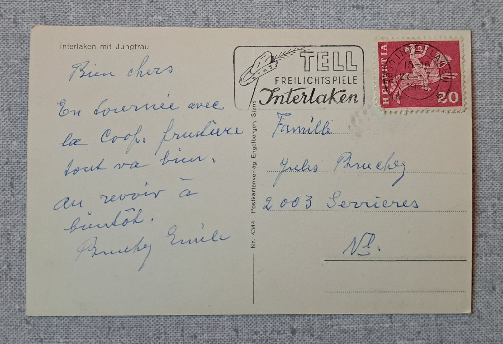 "Interlaken mit Jungfrau" (date timbre 1968)carte postale (D'occasion ...