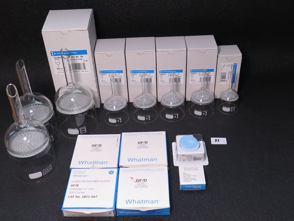 8x Duran Büchner-TrichterGlasfilter Schlitzseibnutsche Labor (Neu und ...