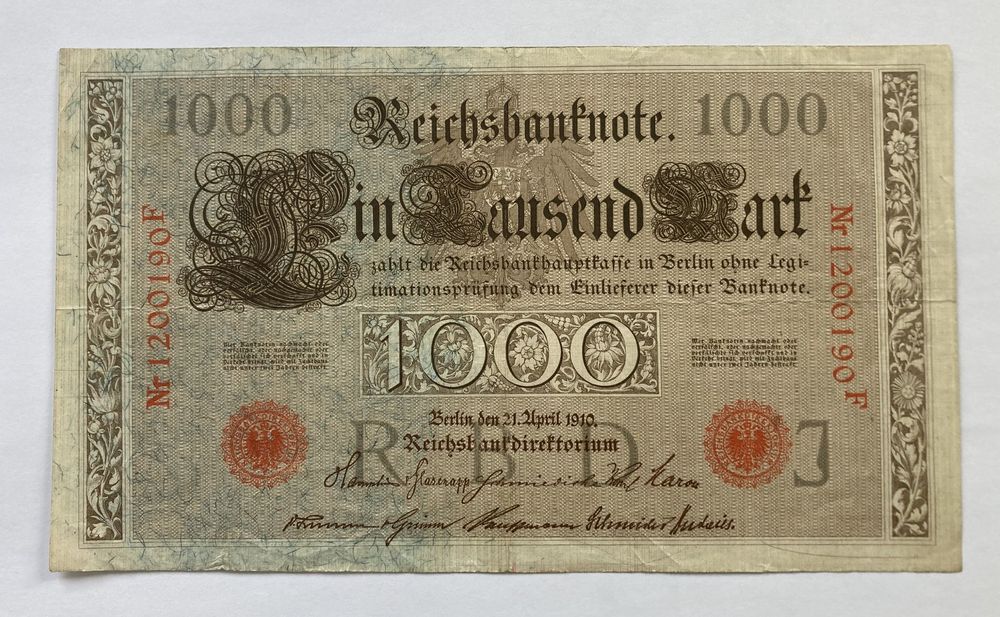 1000 Mark-Note 1910 (Gebraucht) in Rothenhausen für CHF 1 – mit ...