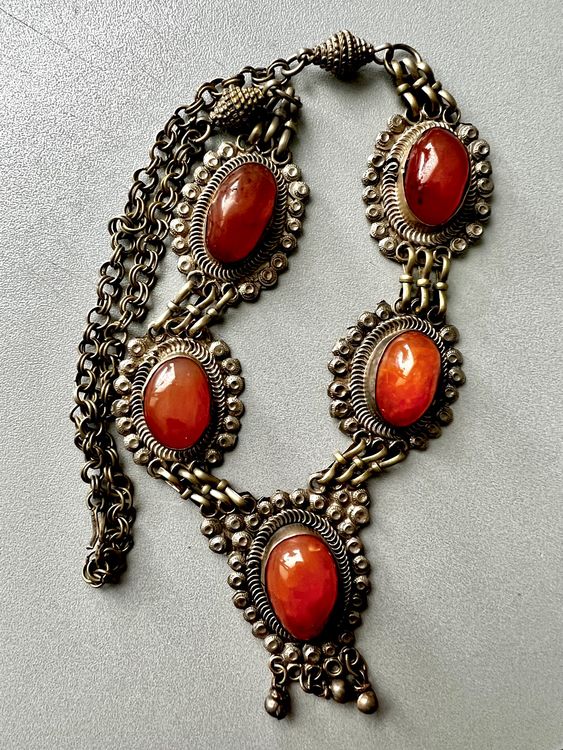 ANTIKES PRACHT COLLIER AUS MESSING MIT KARNEOL SCHAUSTÜCK (Gebraucht ...
