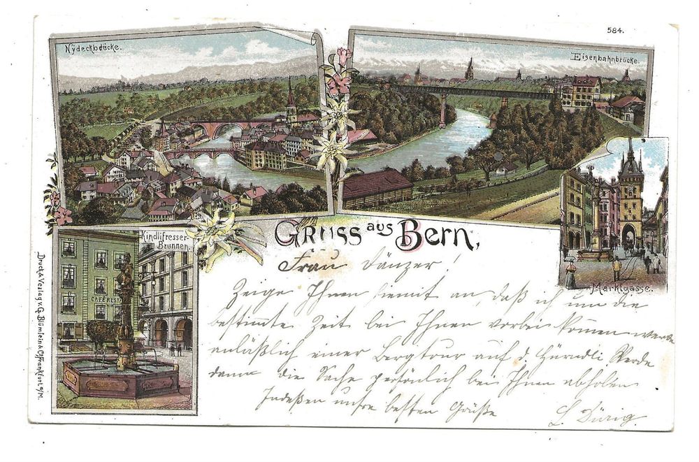 Gruss aus Bern - Nydeck- und Eisenbahnbrücke - Litho 1900 (Gebraucht) in Engelburg für CHF 8 ...