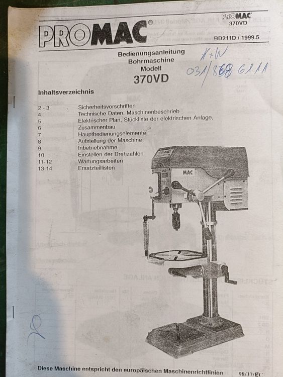 PROMAC Tisch-Säulenbohrmaschine (Gebraucht) in Aefligen für CHF 353 – nur Abholung auf Ricardo ...