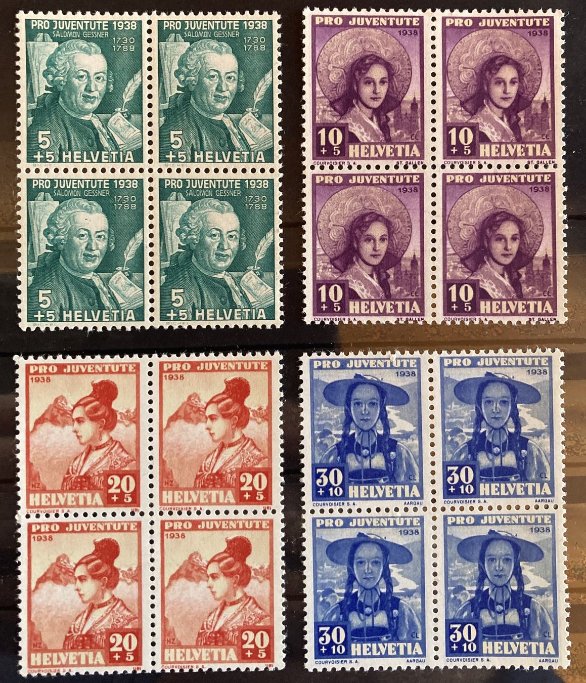 PJ 1938 Viererblock postfrisch (**), SBK 40 Fr. (Neu (gemäss ...