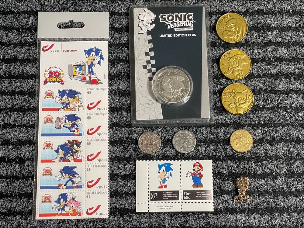 SEGA Sonic The Hedgehog Sammlung - Münze - Briefmarken - Pin (Neu und ...