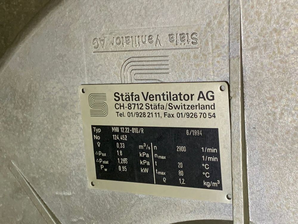 STÄFA Ventilator/Absauganlage Typ MKV 1222-016/R (Gebraucht) in Laupen ...