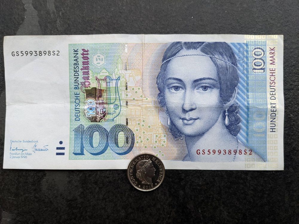 Banknote 100 DM Schein (BRD 1996) (Gebraucht) in für CHF 49 – mit ...