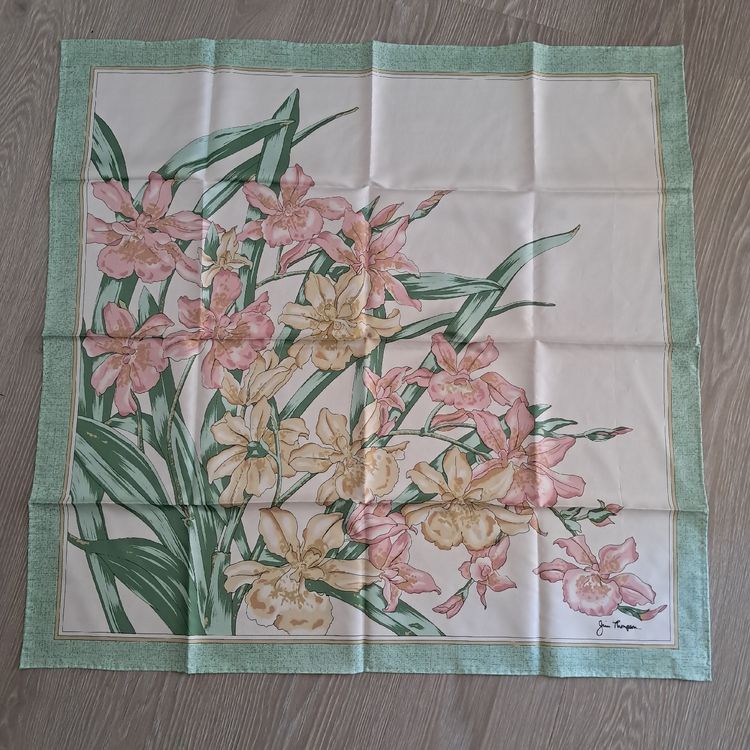 Elegant Vintage Jim Thompson Silk Scarf Floral Design 🌸💐 (Neu (gemäss ...