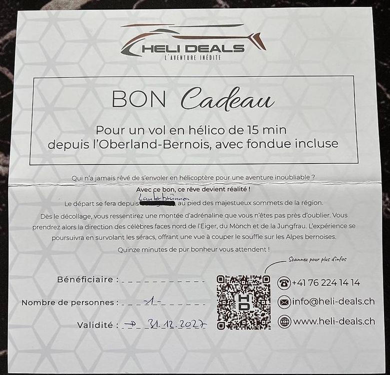 Bon cadeau pour un vol en hélicoptère et fondue (Neu (gemäss ...