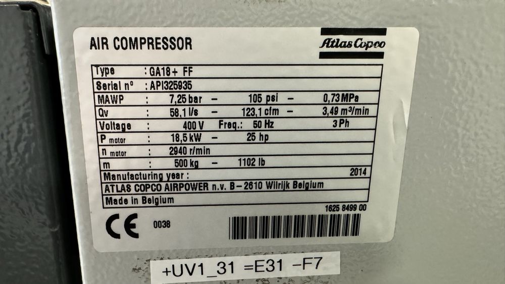 Atlas Copco GA18+FF (Gebraucht) in Grenchen für CHF 4500 – nur Abholung ...