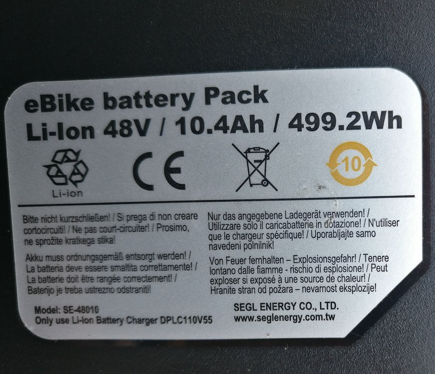 E-Bike AKKU Inoc 48V 10,4 Ah 499 Wh Batterie f. Elektrovelo (Defekt) in ...