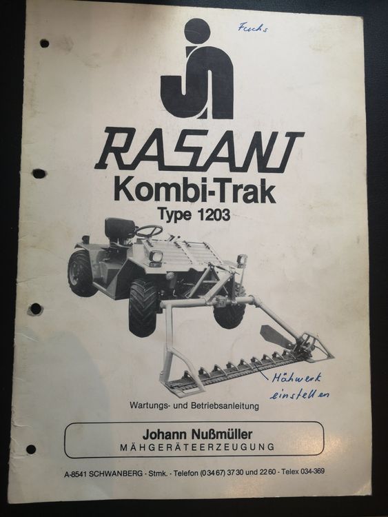Wartungs- und Betriebsanleitung Rasant Kombi-Trak (Gebraucht) in Ruswil ...