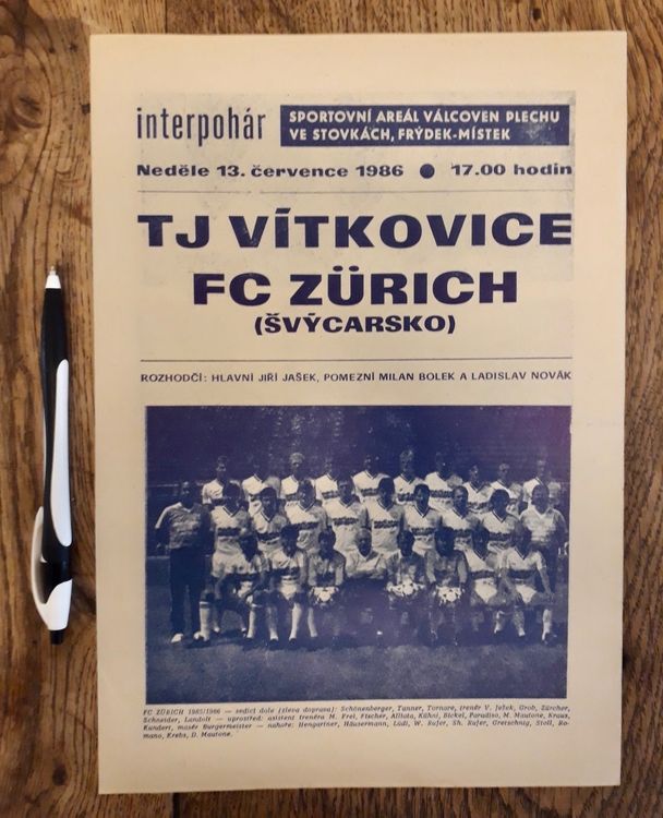 Programm TJ Vitkovice - FC Zürich 1986 FCZ (Gebraucht) in Basel für CHF ...