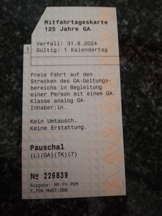 Mitfahrtageskarte 1.Kl.od. 2Kl.(Verwendungsangabe auf Karte) (Neu ...
