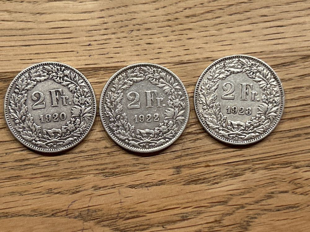 2 Franken 1920,1922 und 1928 (Gebraucht) in Volketswil für CHF 15 – mit Lieferung auf Ricardo kaufen