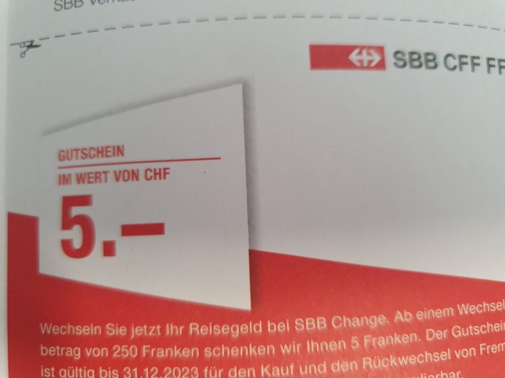 Digital, CHF 5. -- Gutschein, Reisegeld bei SBB Change. (Gebraucht) in Aristau für CHF 0.5 – mit ...