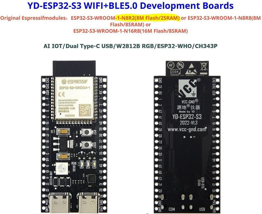 ESP32-S3 Development Board DevkitC-1 (8MB Flash + 2MB PSRAM) (Neu und originalverpackt) in ...